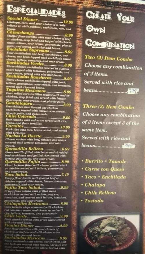 La Huerta Mexican Restaurant menu in Fort Smith, Arkansas, USA