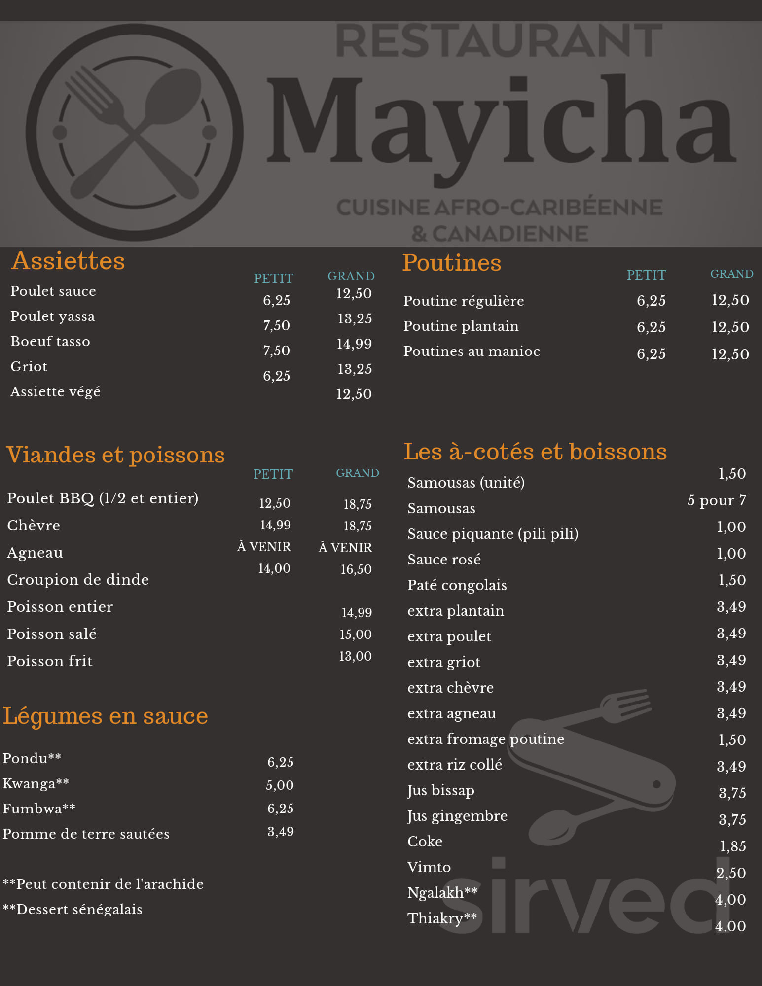 restaurant Mayicha menu in Verdun, Quebec, Canada