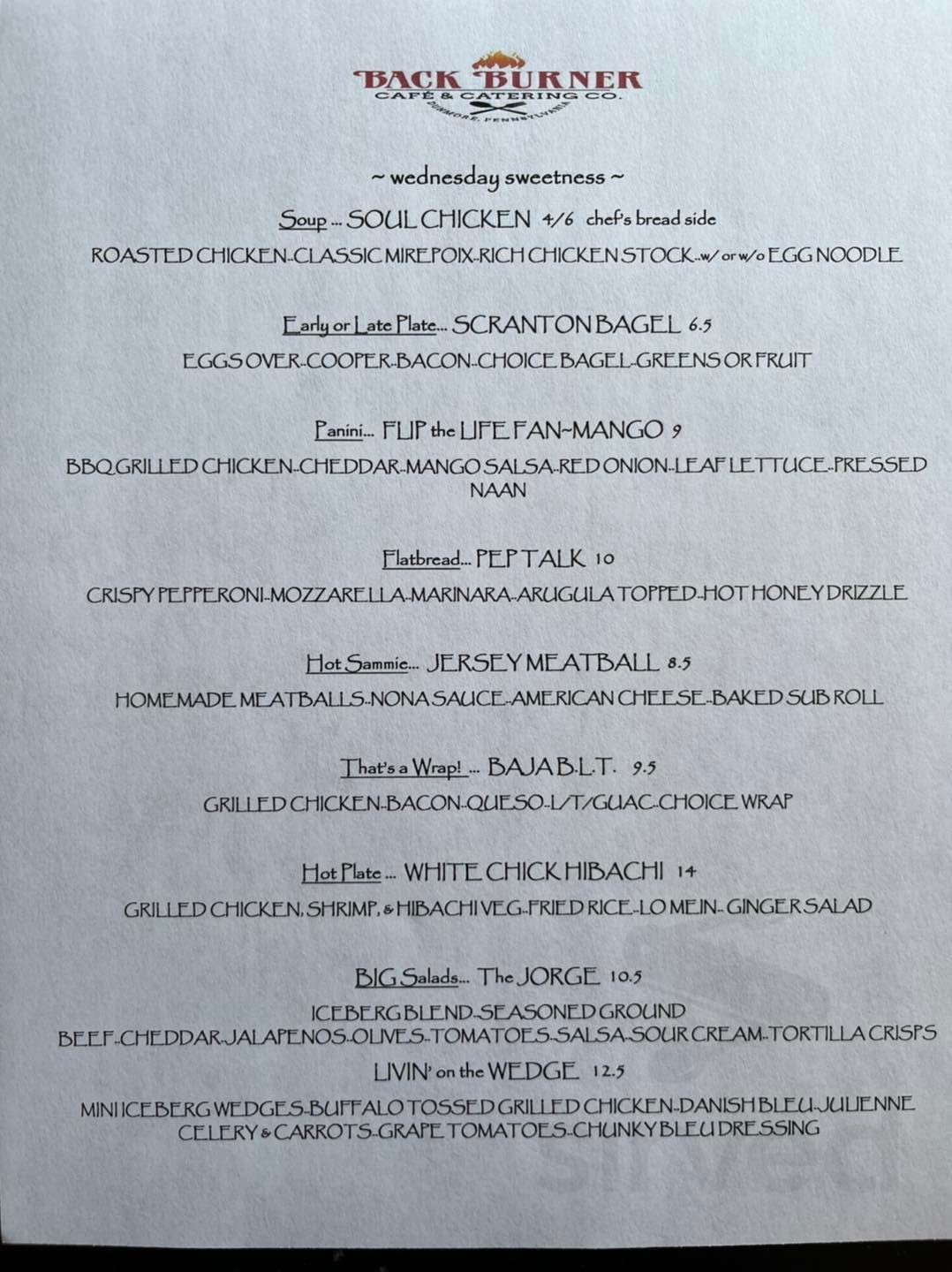 Menu - Dunmore PA's BackBurner Cafe & Catering Co. | Sirved
