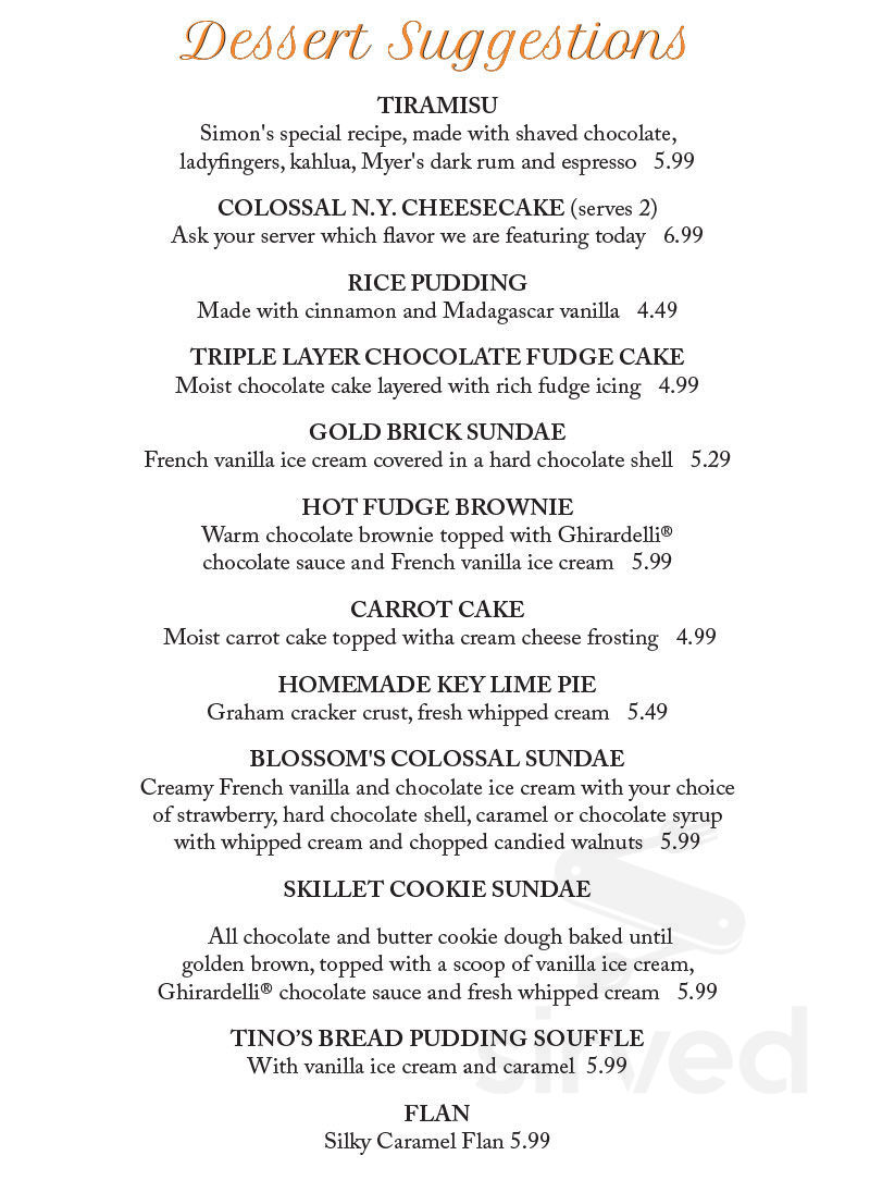 The Blossom Cafe menu in Norridge, Illinois, USA