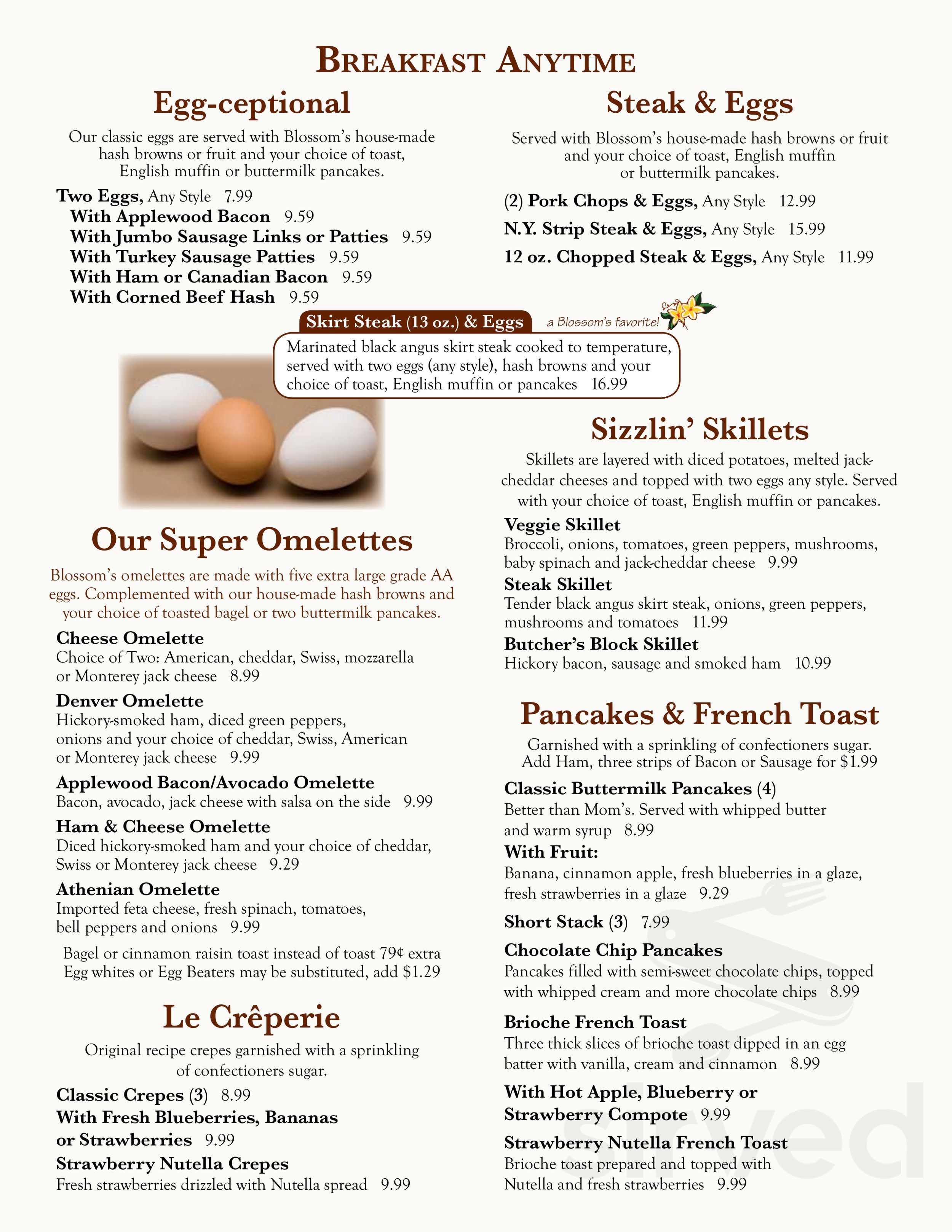 The Blossom Cafe menu in Norridge, Illinois, USA