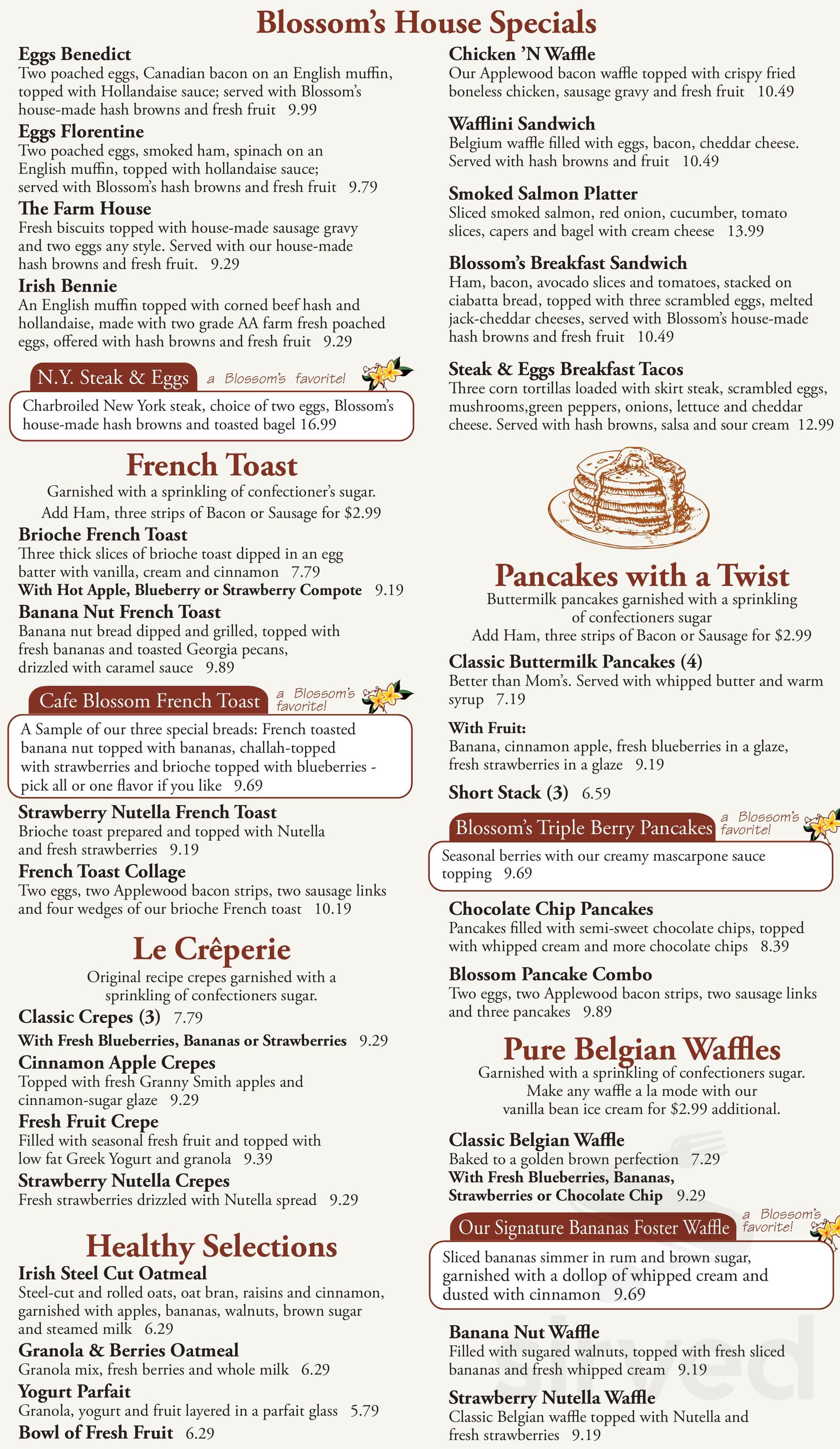The Blossom Cafe menu in Norridge, Illinois, USA