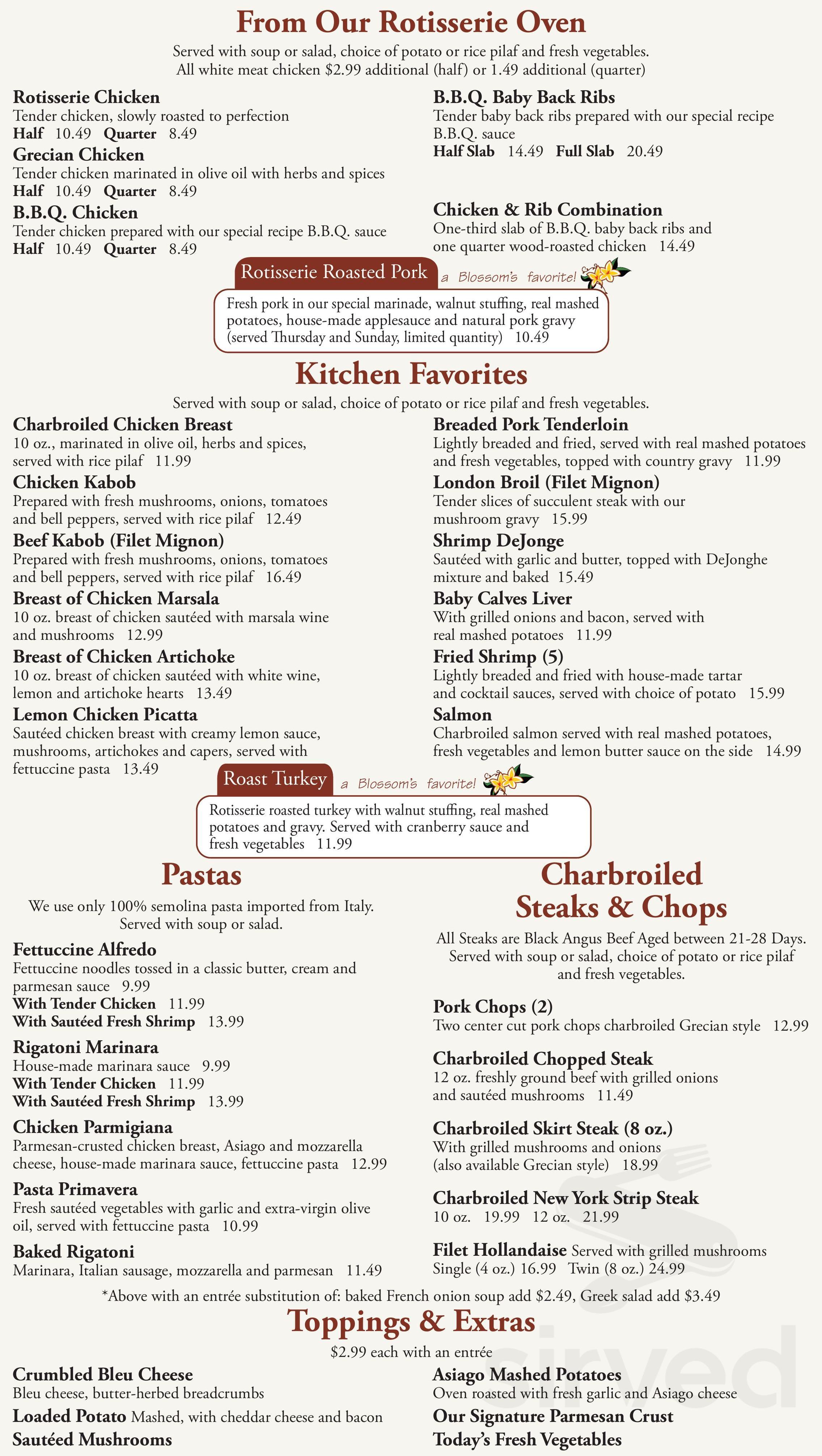The Blossom Cafe menu in Norridge, Illinois, USA