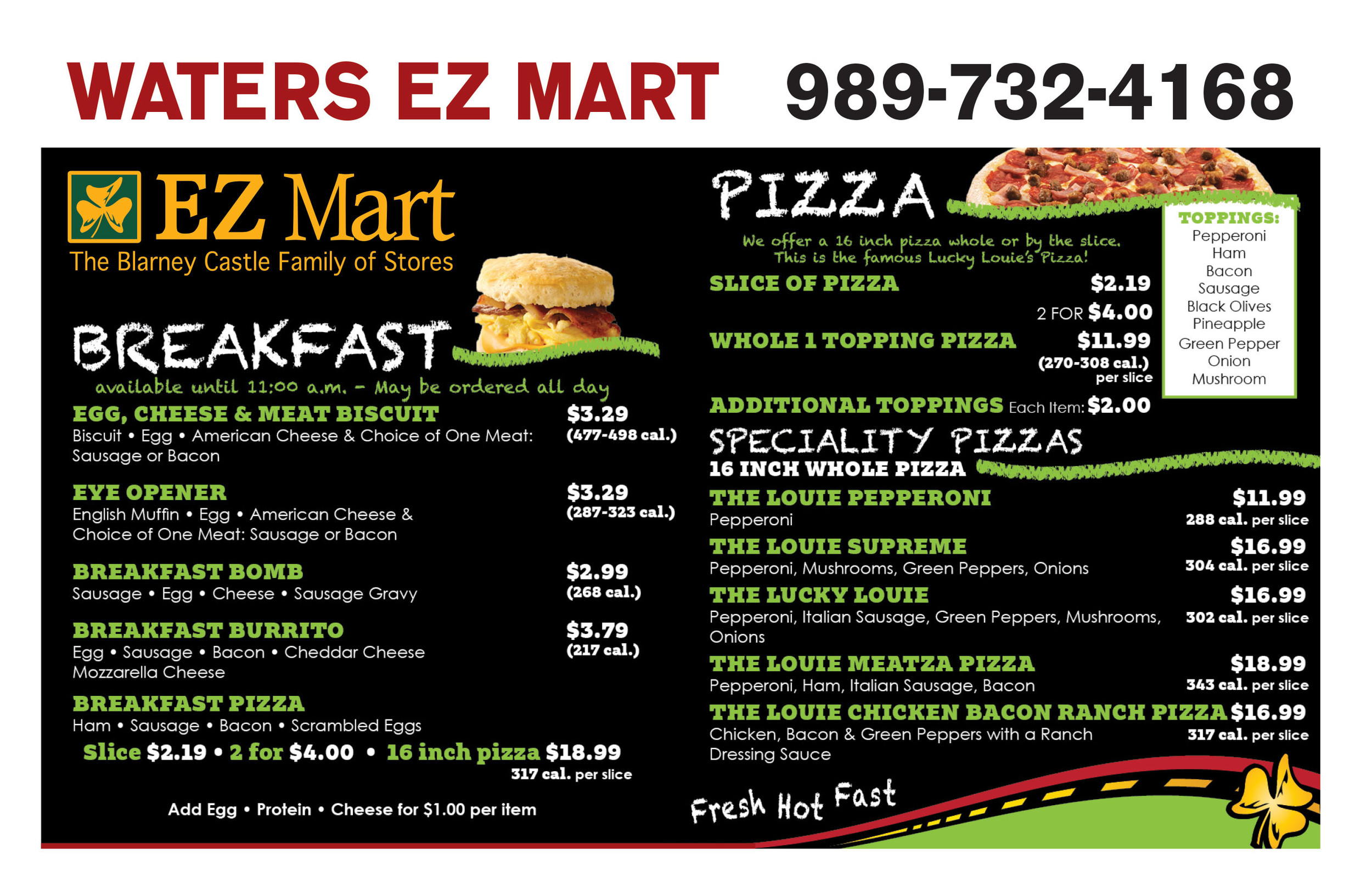 Menu - Gaylord MI's Waters EZ Mart | Sirved
