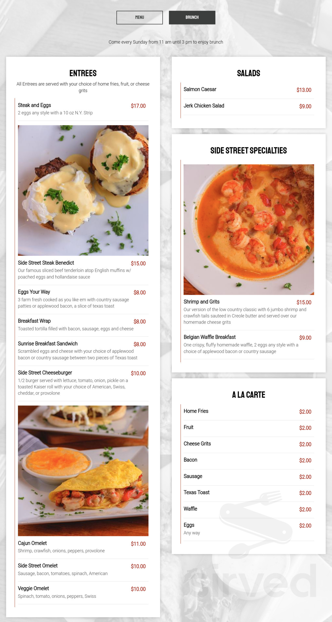 Side Street Grill menu in Memphis, Tennessee, USA