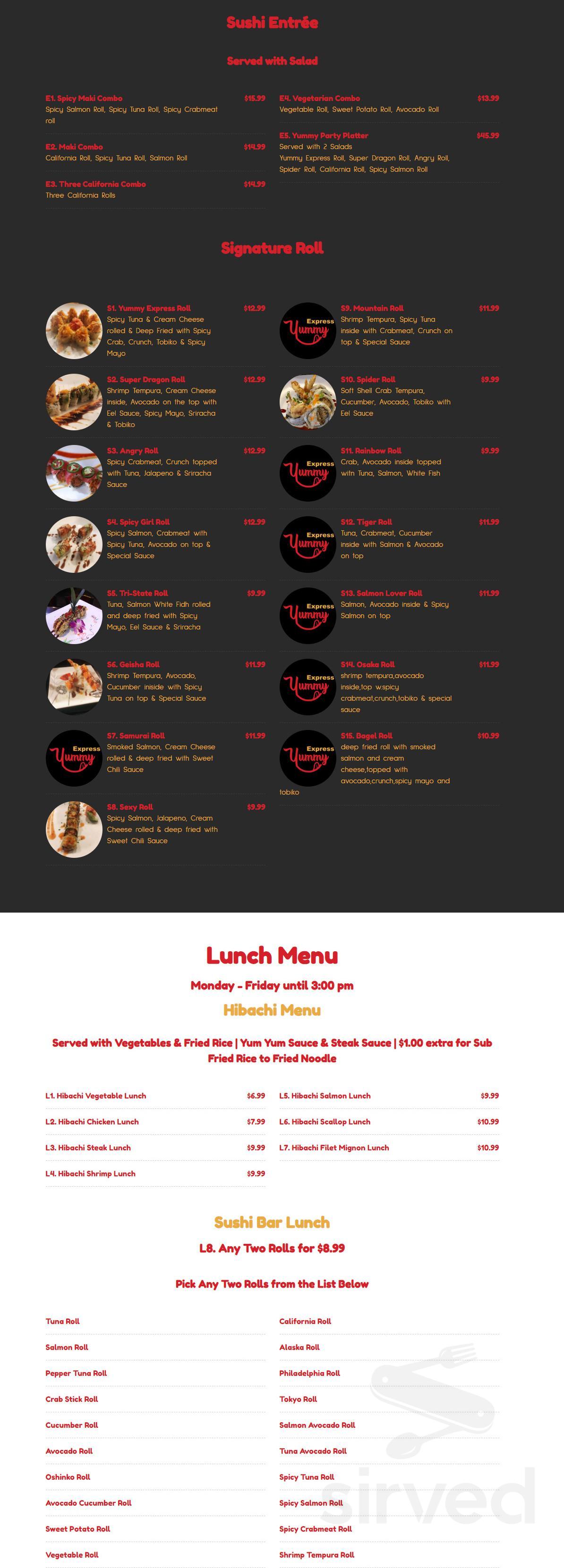 YUMMY EXPRESS menu in South Point, Ohio, USA