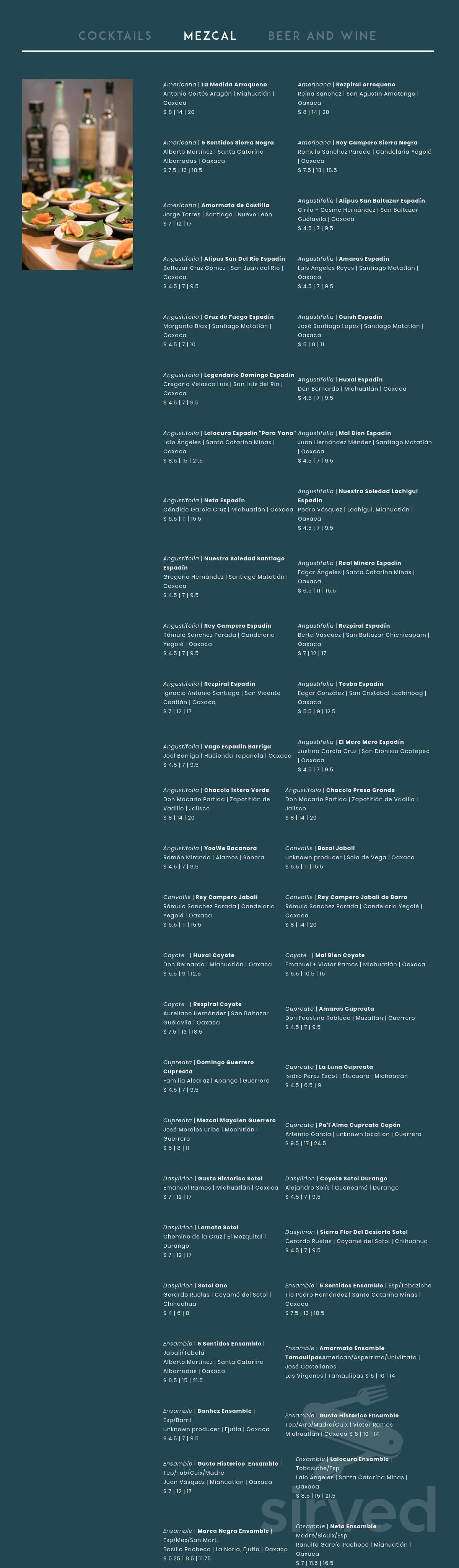 Menu - Santa Cruz CA's Copal Restaurant | Sirved