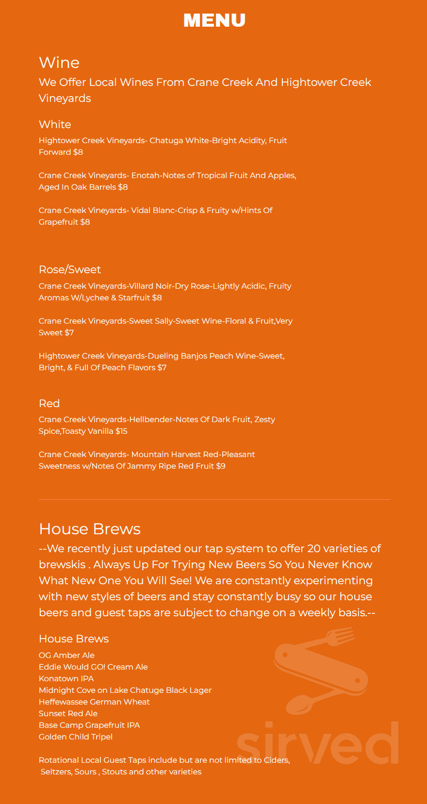 Hiawassee Brew menu in Hiawassee, Georgia, USA