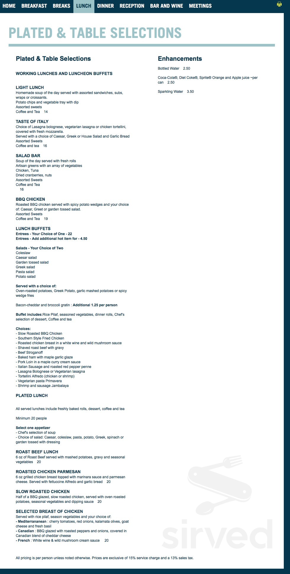 Four Points by Sheraton Edmundston Hotel & Conference Center menus in ...