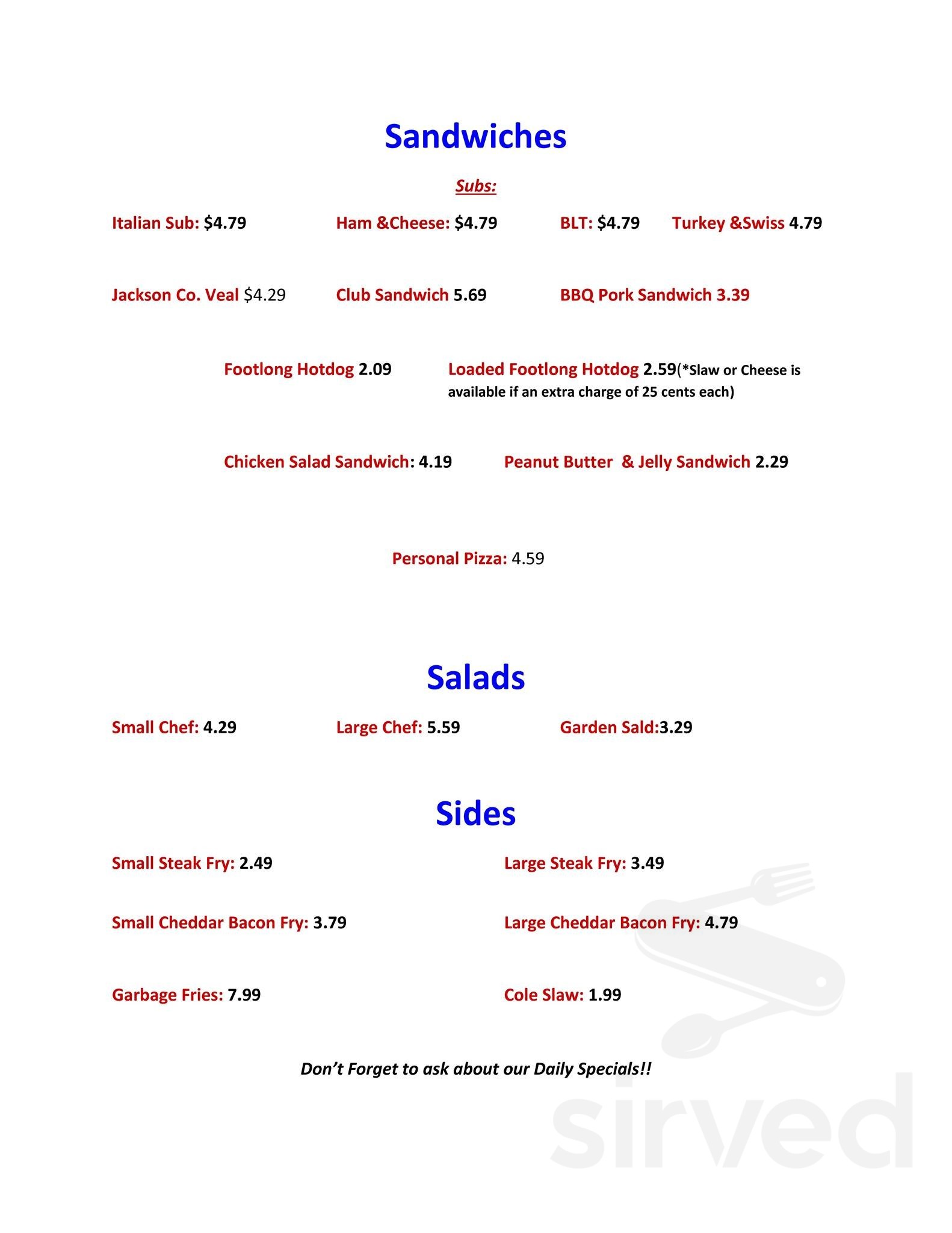 Menu - Jackson OH's Michael's Ice Cream | Sirved