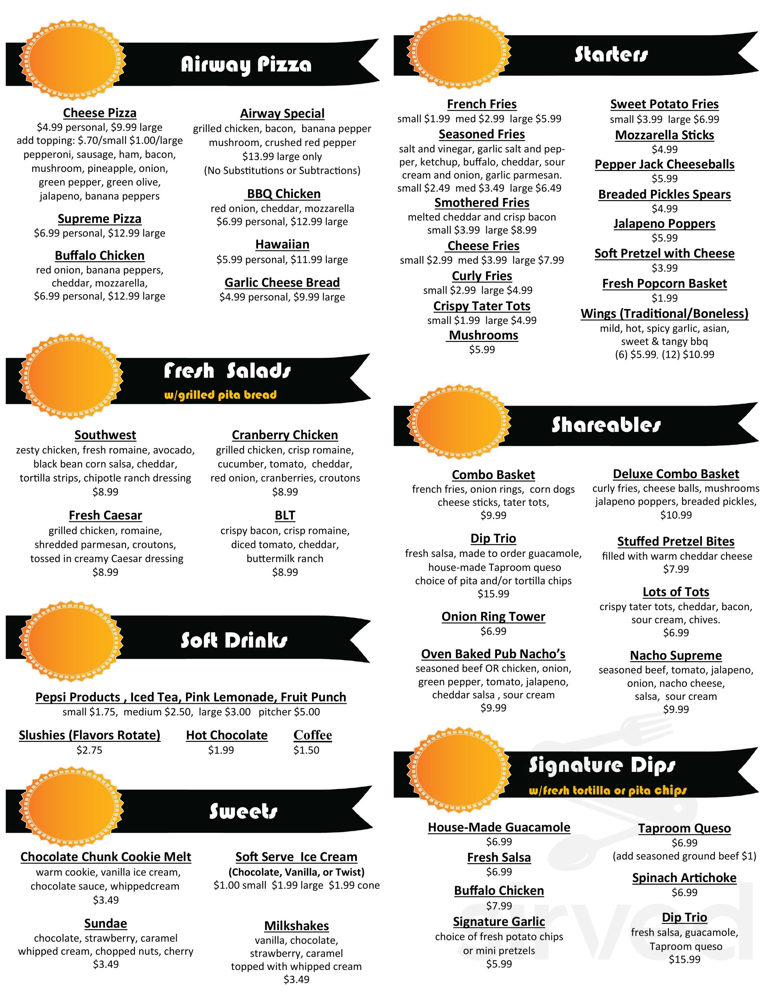 Menu for Airway Fun Center in Portage, MI | Sirved