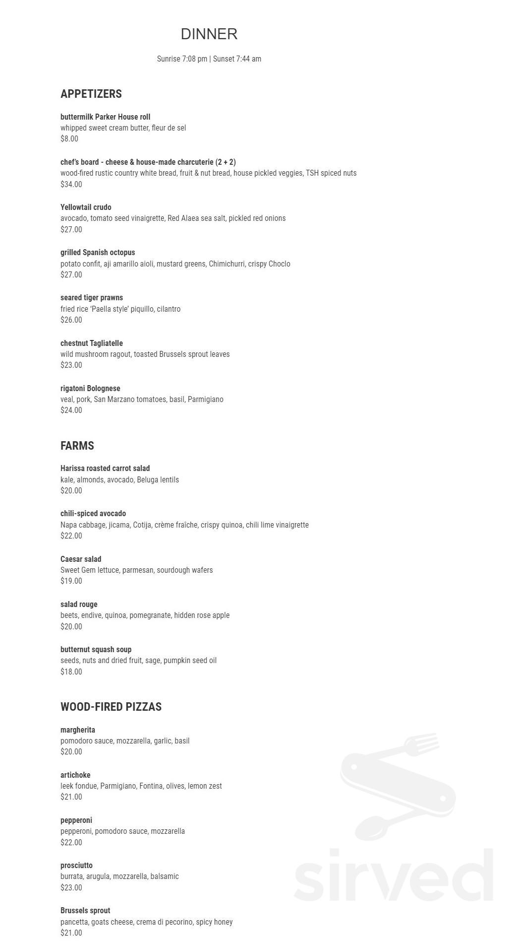 Menu for The Strand House in Manhattan Beach, CA | Sirved