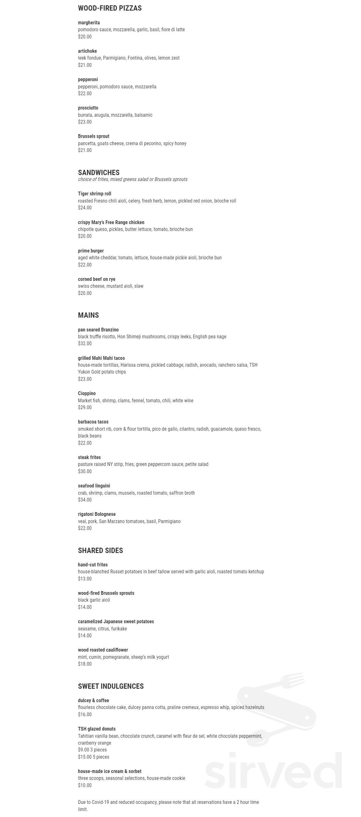 Menu for The Strand House in Manhattan Beach, CA | Sirved