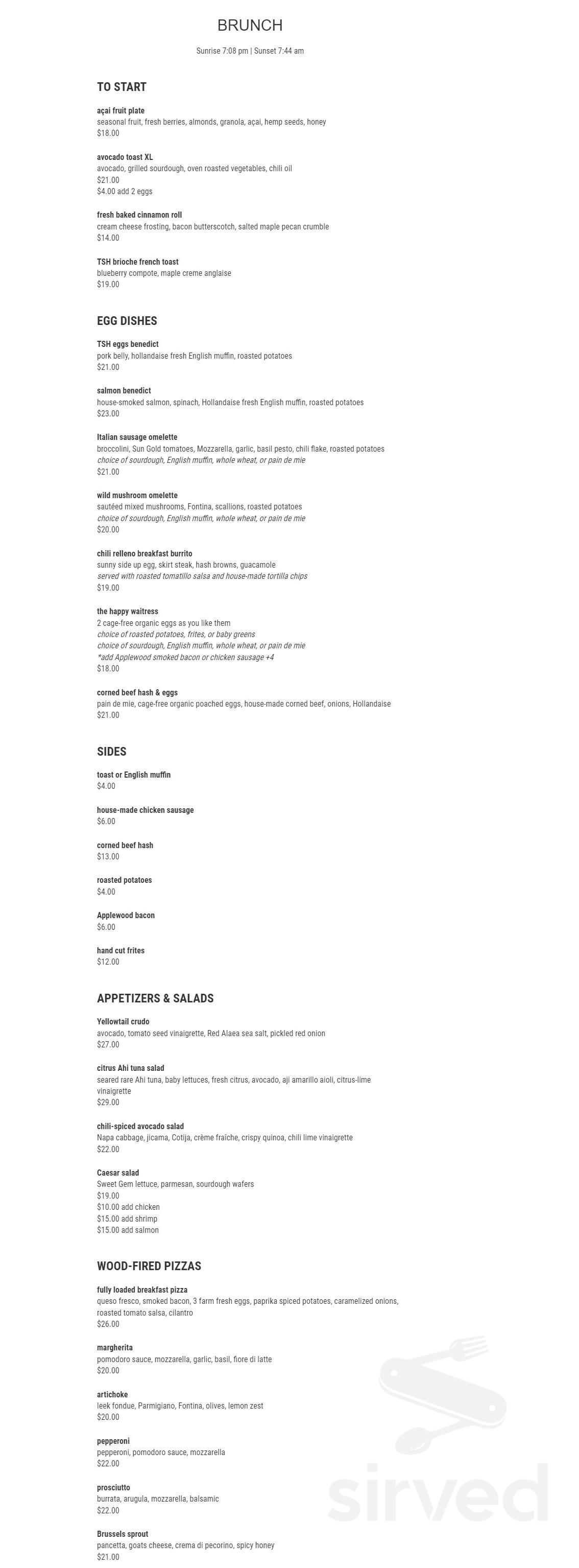 Menu for The Strand House in Manhattan Beach, CA | Sirved