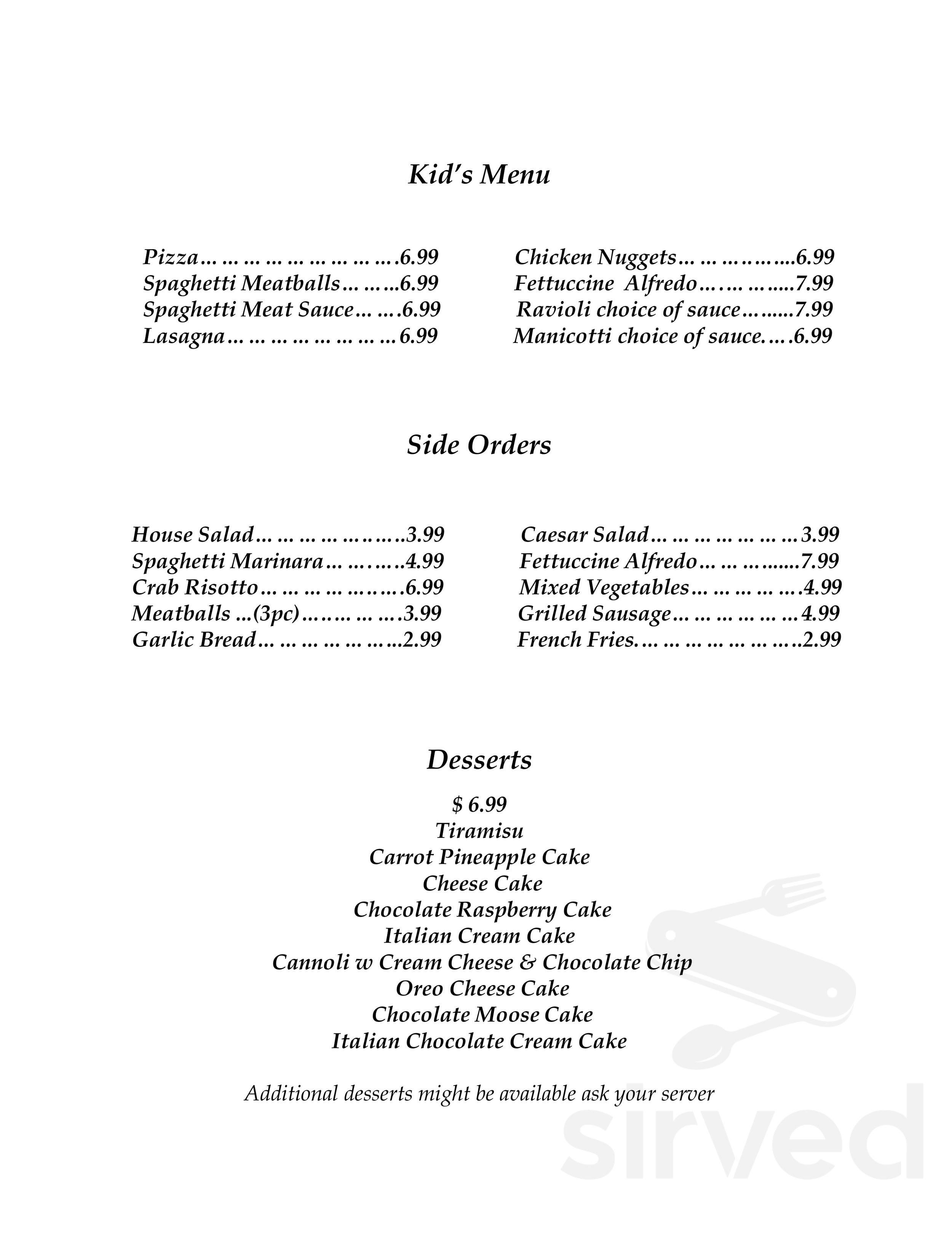 Santa Barbara Italian Cafe menu in Pearland, Texas, USA