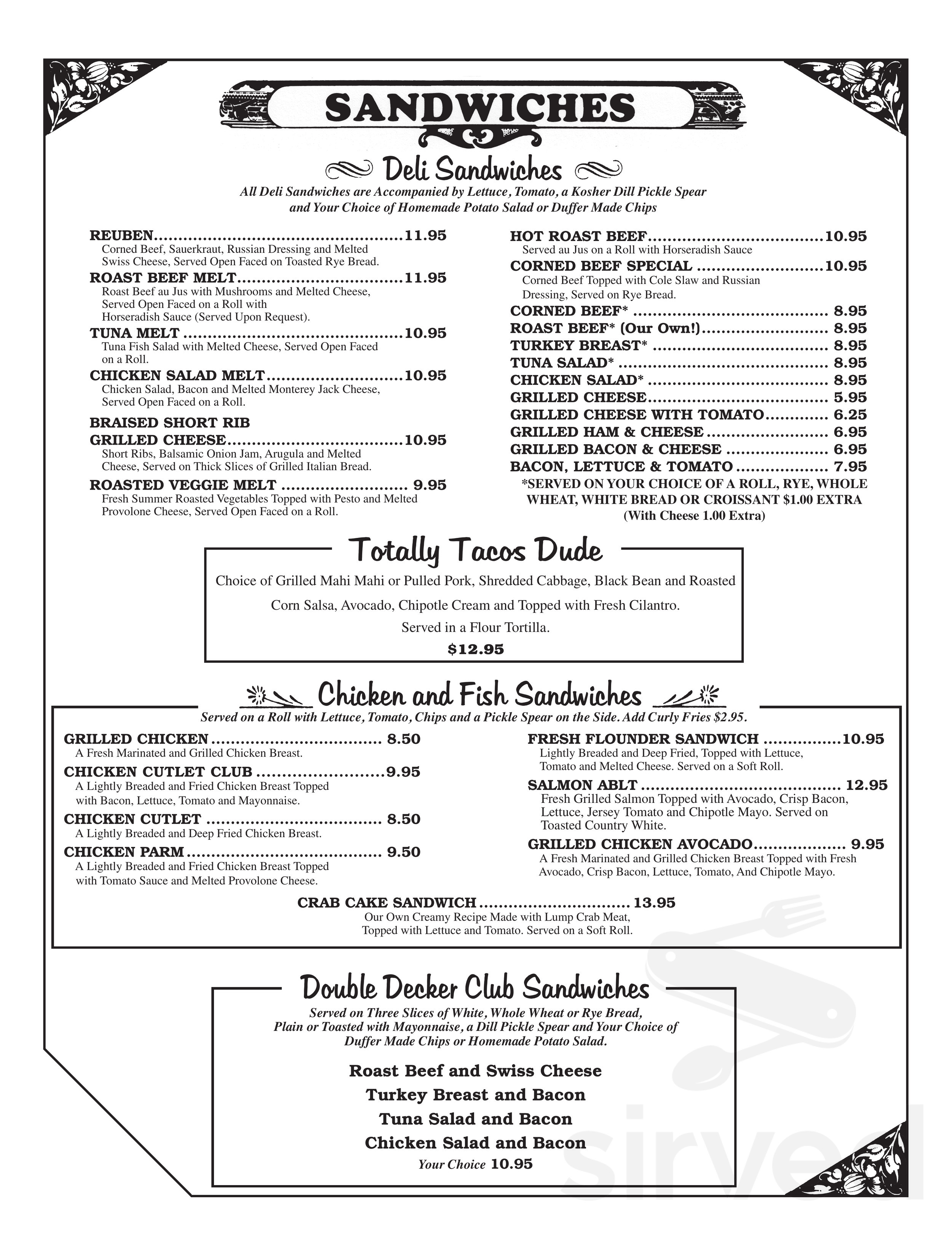 Duffer's Restaurant & Old Fashioned Ice Cream Parlor menu in Wildwood ...