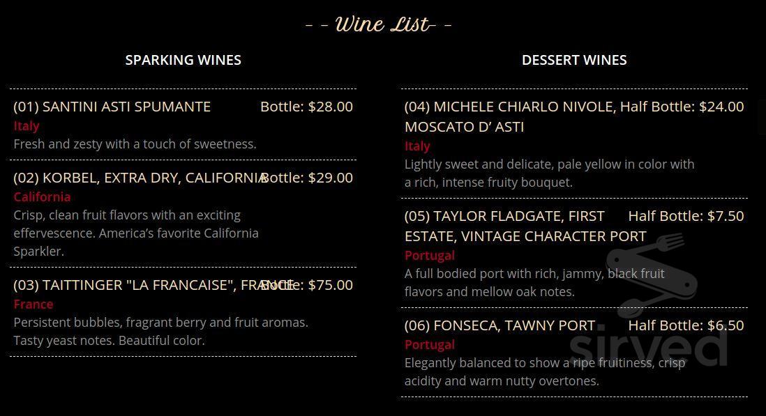 The Duck Inn Supper Club menu in Delavan, Wisconsin, USA