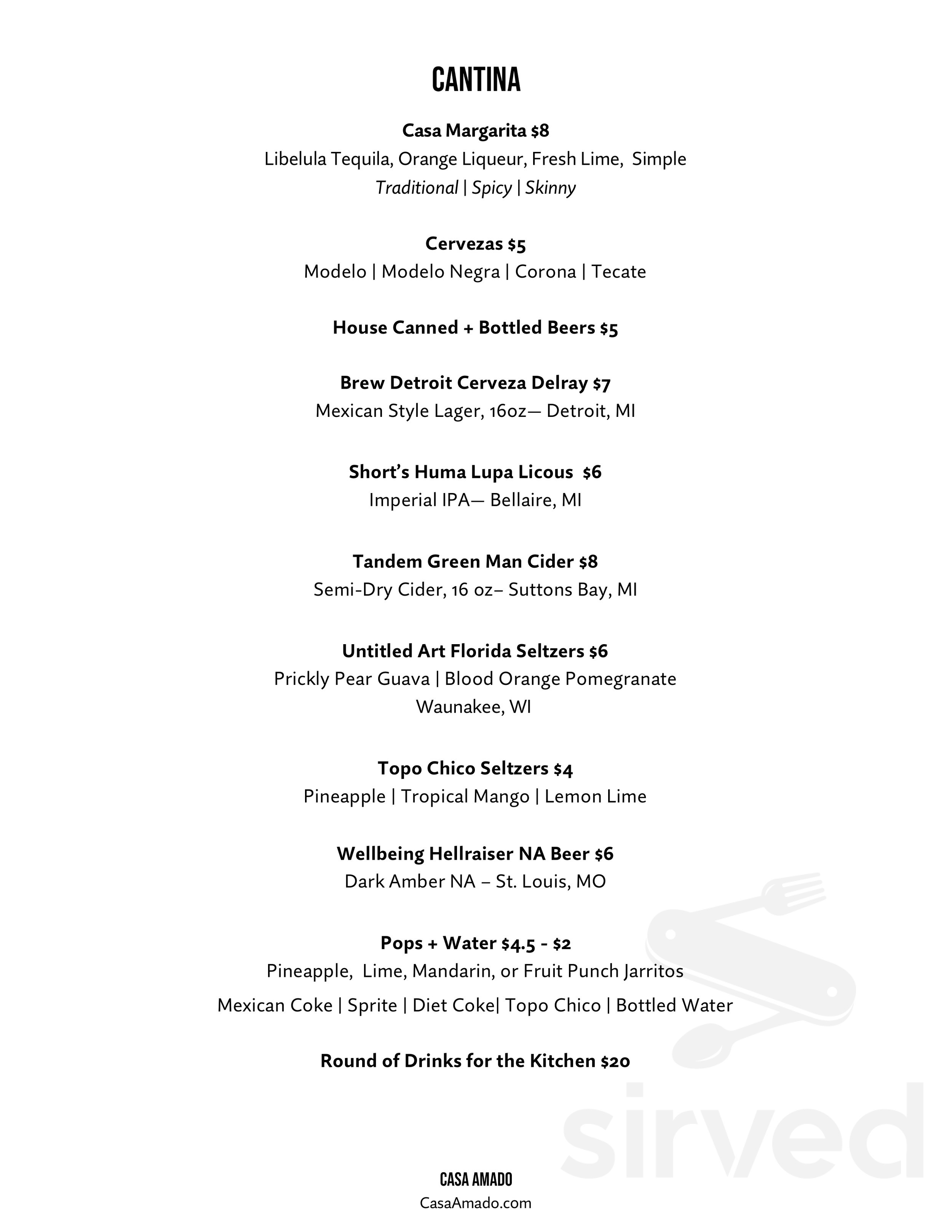 Casa Amado Taqueria menu in Berkley, Michigan, USA