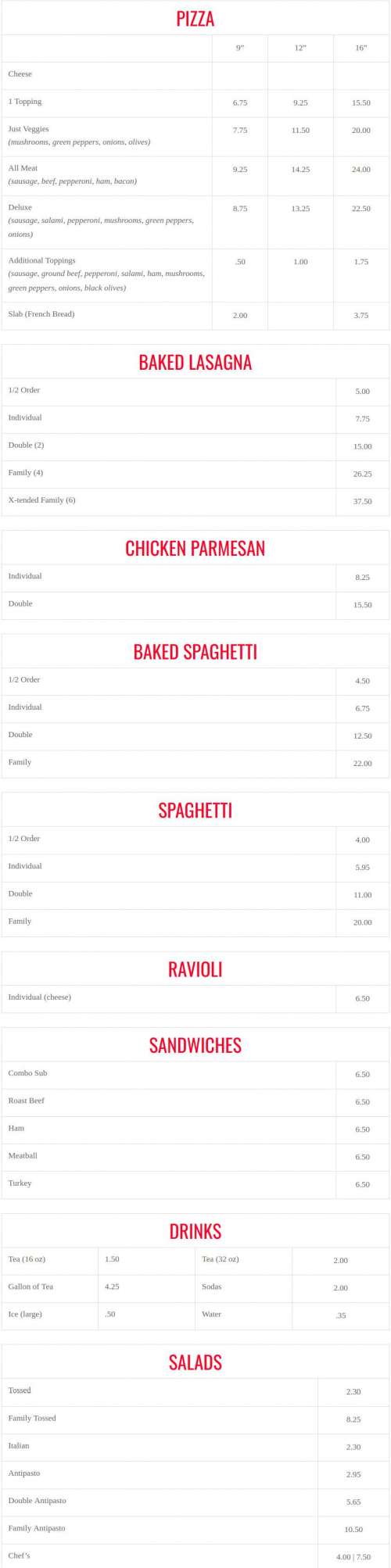 Capri's Pizzeria of Berea menu in Greenville, South Carolina, USA