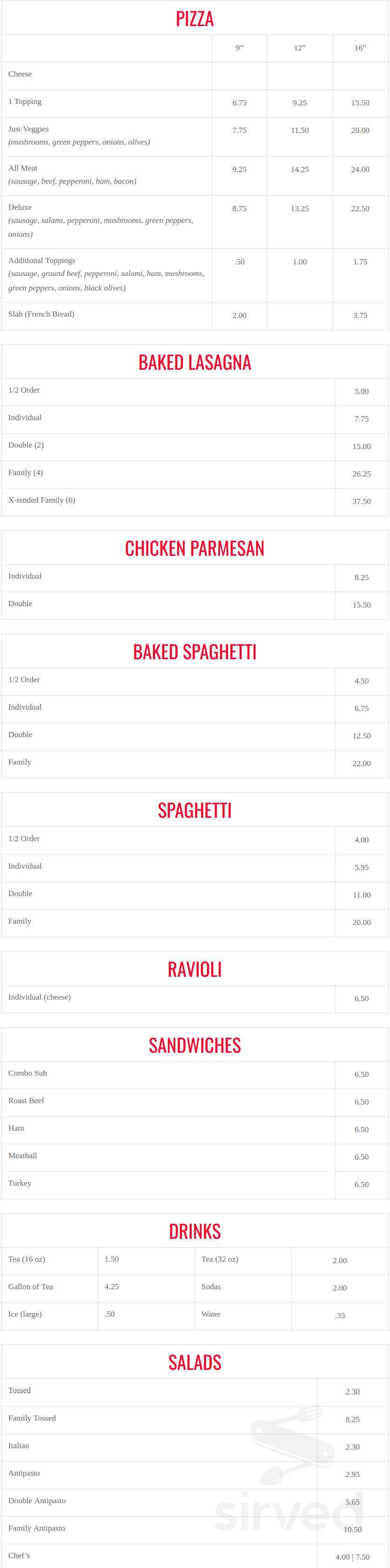 Menu for Capri's Pizzeria of Berea in Greenville, SC | Sirved