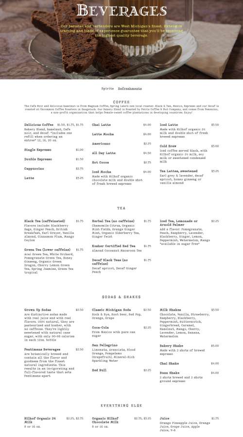 Village Baker menu in Spring Lake, Michigan, USA