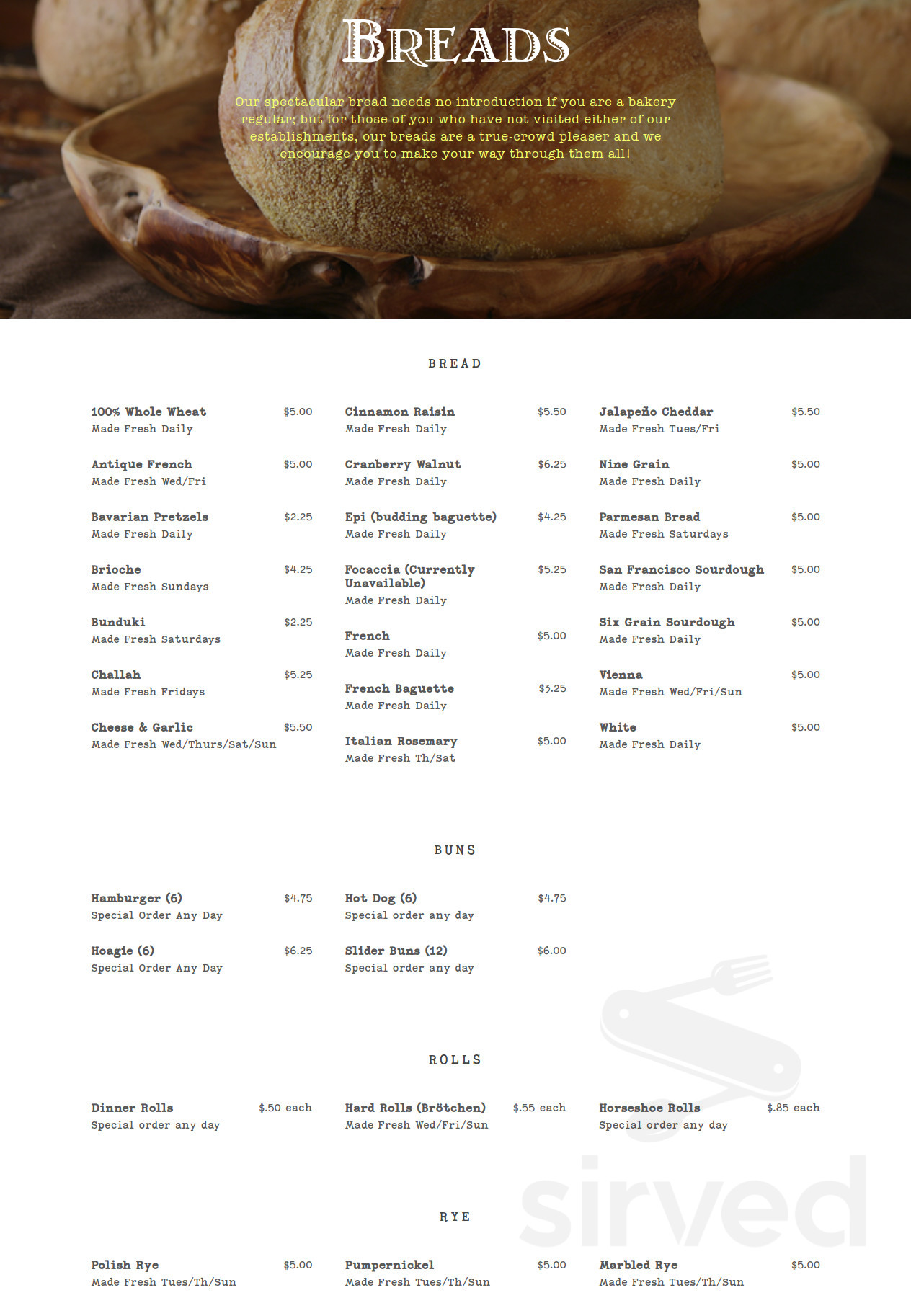 Village Baker menu in Spring Lake, Michigan, USA