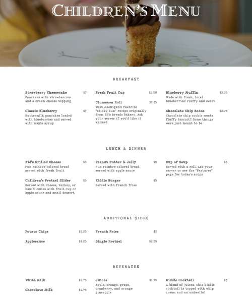 Village Baker menu in Spring Lake, Michigan, USA