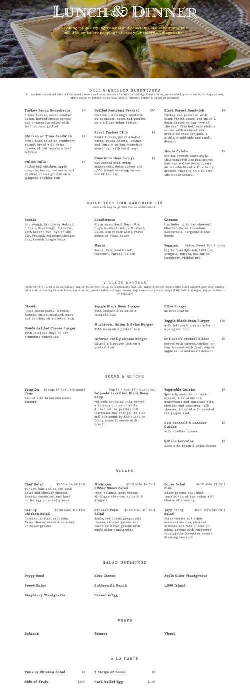 Village Baker menu in Spring Lake, Michigan, USA