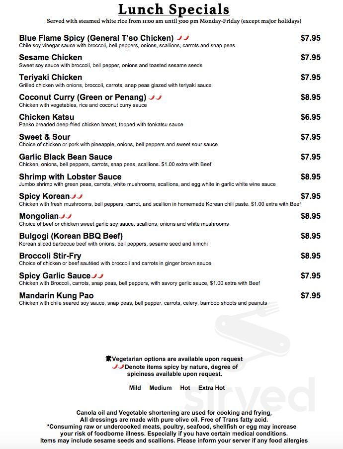 Menu for Blue Flame Asian Bistro & Bar in Cashmere, WA | Sirved
