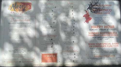 Alegria Nightclub menu in Long Beach, California, USA