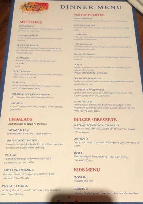 Alegria Nightclub menu in Long Beach, California, USA