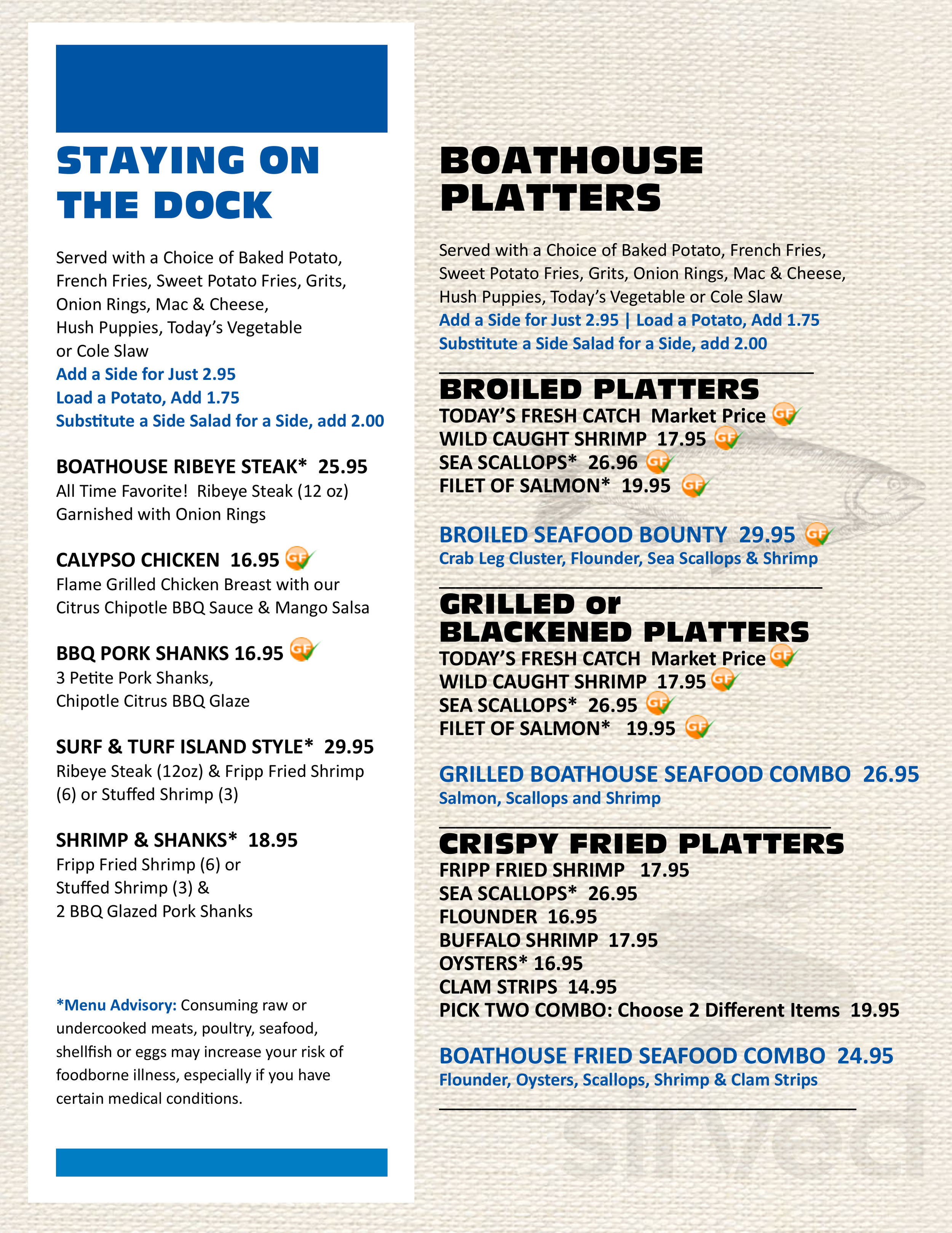 Bonito Boathouse Restaurant menu in Fripp Island, South Carolina, USA
