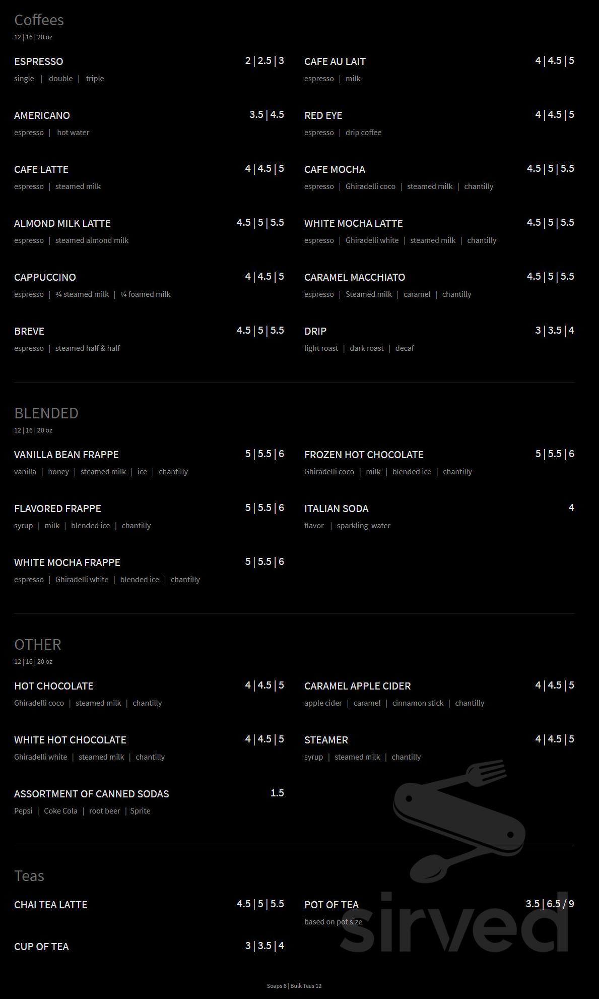 Costello Coffee House menu in Florissant, Colorado, USA