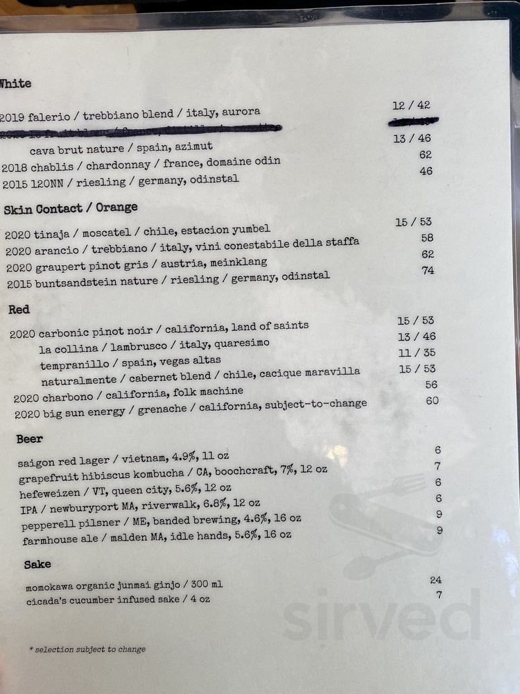 Cicada menu in Cambridge, Massachusetts, USA