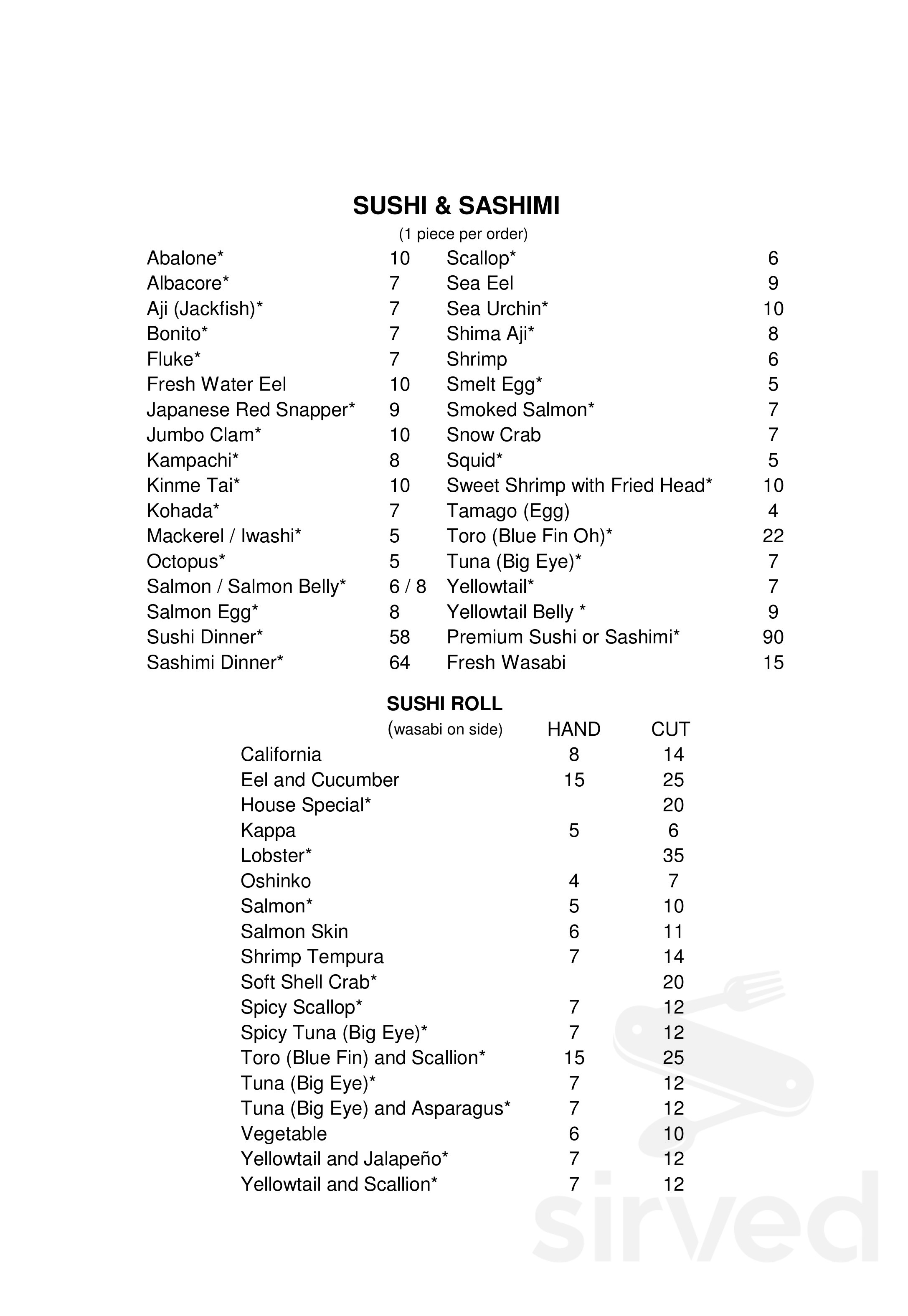 Menu - Las Vegas NV's Nobu Caesars Palace Las Vegas | Sirved