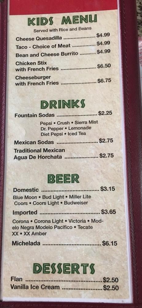 Los Hermanos Méxican Restaurant menu in Sutter Creek, California, USA