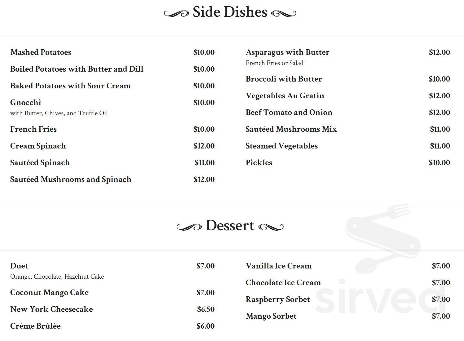 Amber Steak House menu in Brooklyn, New York, USA