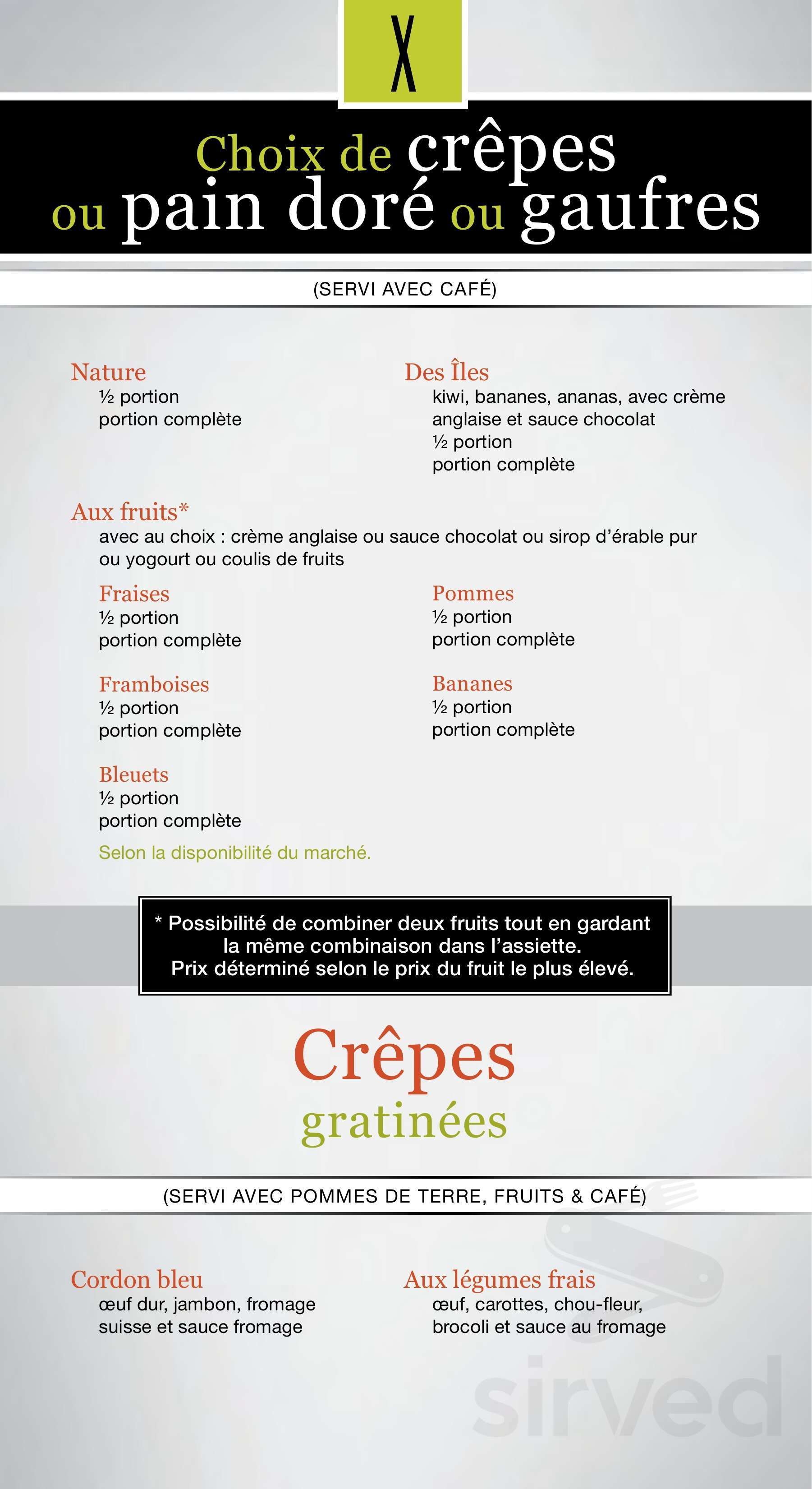 Luxor menus in Victoriaville, Quebec, Canada