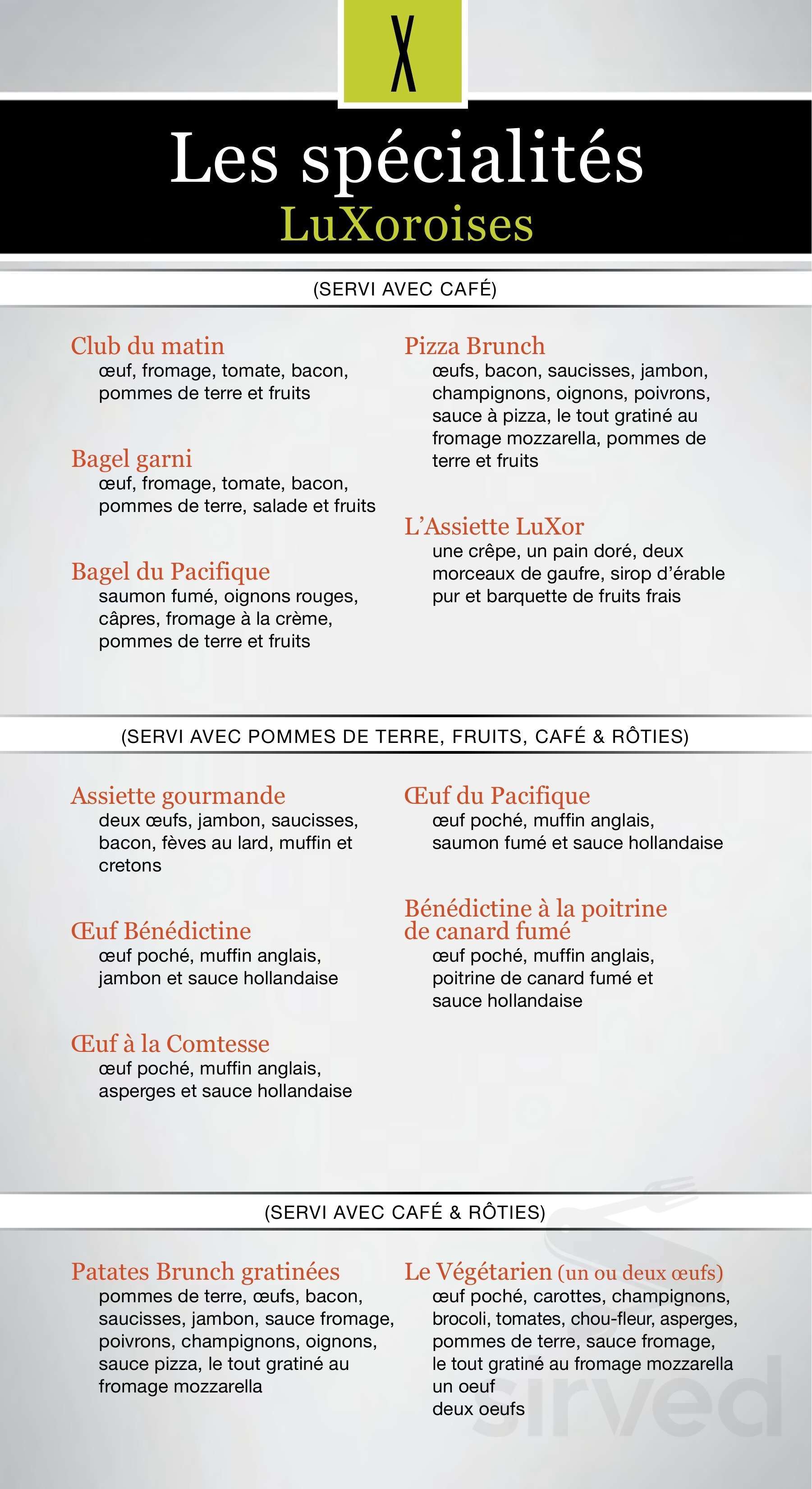 Luxor menu in Victoriaville, Quebec G6P 4A2, Canada