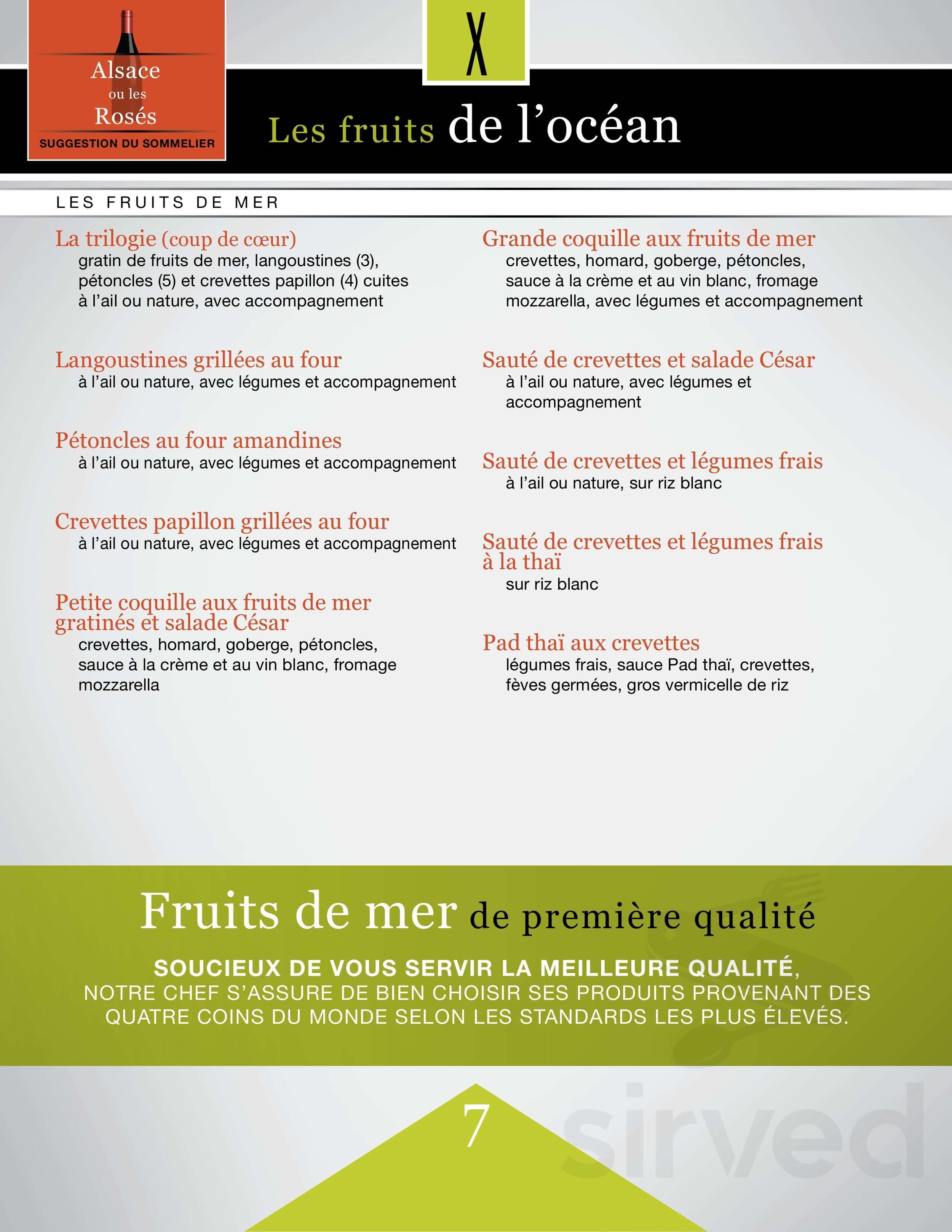 Luxor menus in Victoriaville, Quebec, Canada