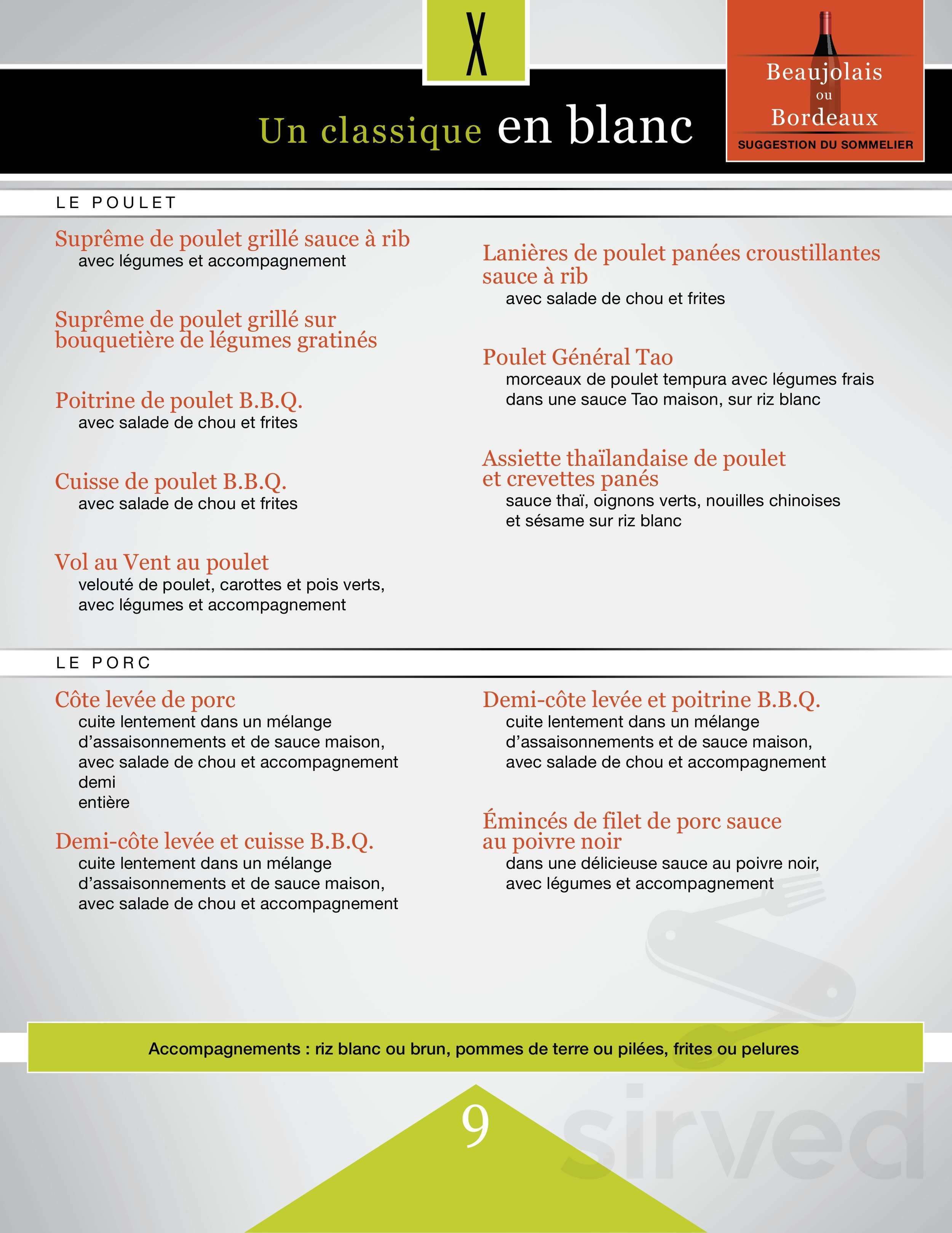 Luxor menus in Victoriaville, Quebec, Canada