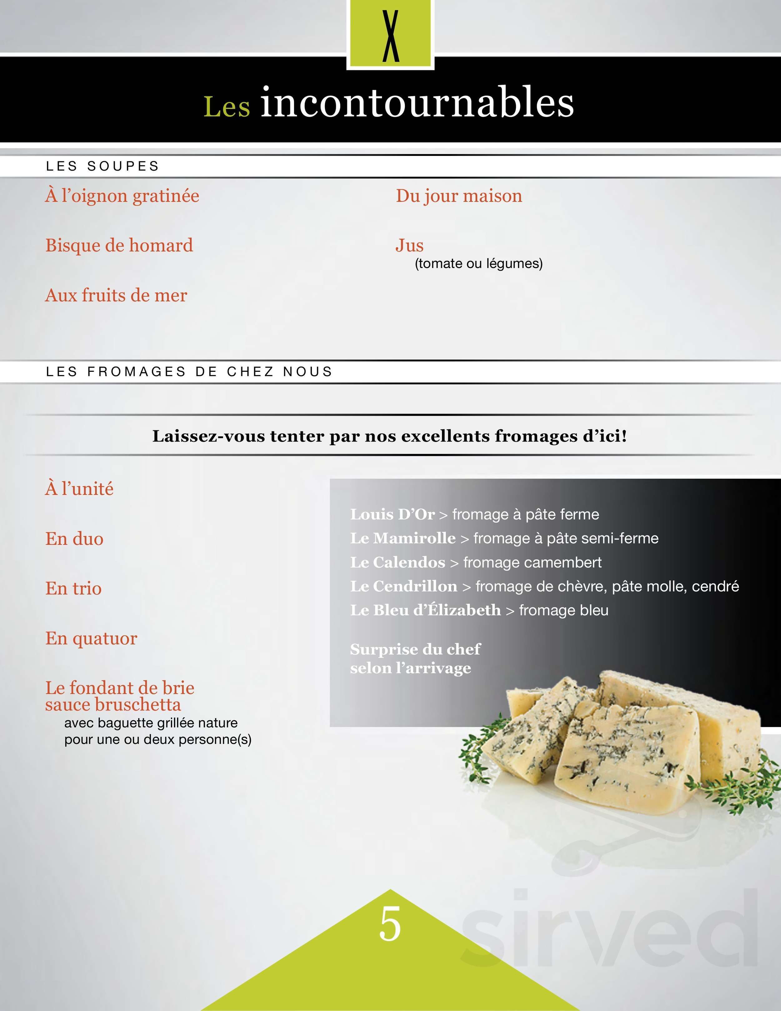 Luxor menus in Victoriaville, Quebec, Canada