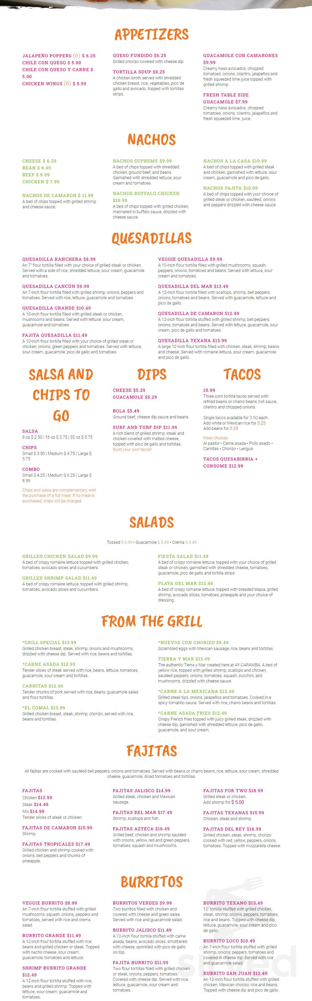 Ay Caramba Mexican Restaurant menu in Chesterfield, Virginia, USA
