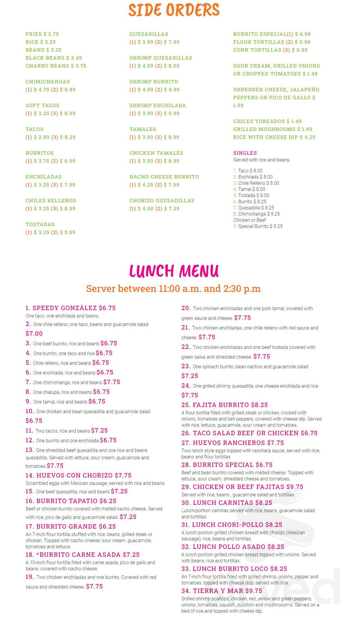 Ay Caramba Mexican Restaurant menu in Chesterfield, Virginia, USA