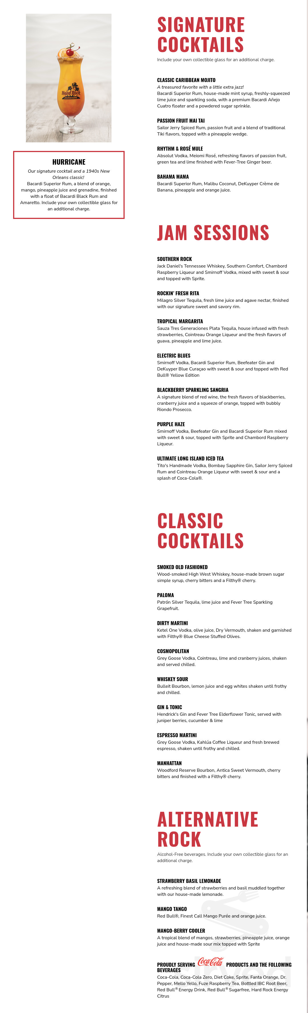 Hard Rock Cafe Destin menu in Destin, Florida, USA