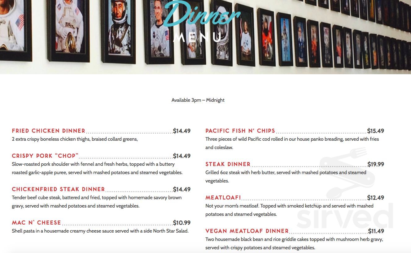 North Star Diner menu in Seattle, Washington, USA