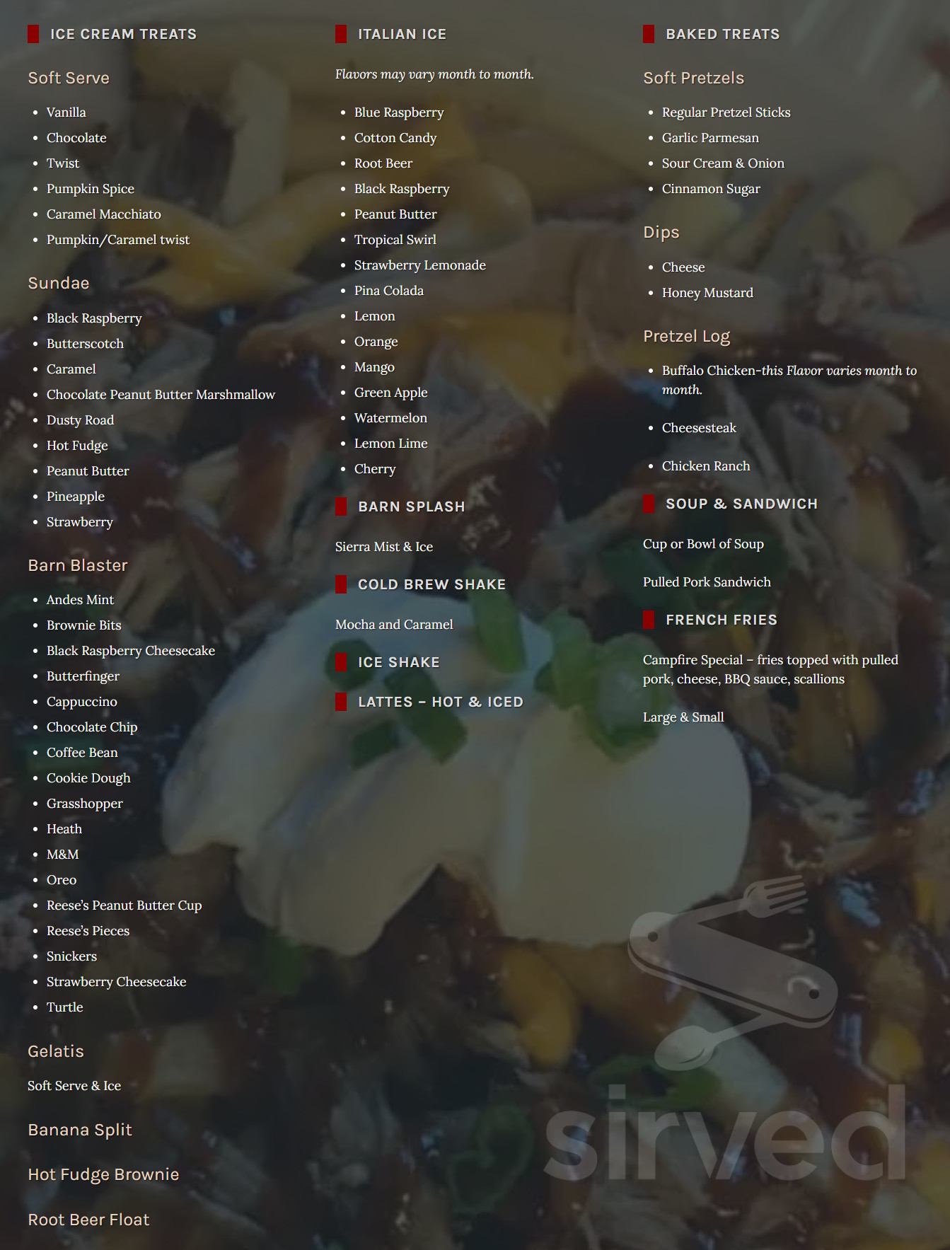 Hayloft Ice Cream menu in Leola, Pennsylvania, USA