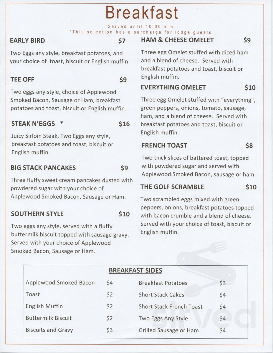 Scottish Heights Restaurant and Bar menus in Brockport, Pennsylvania ...