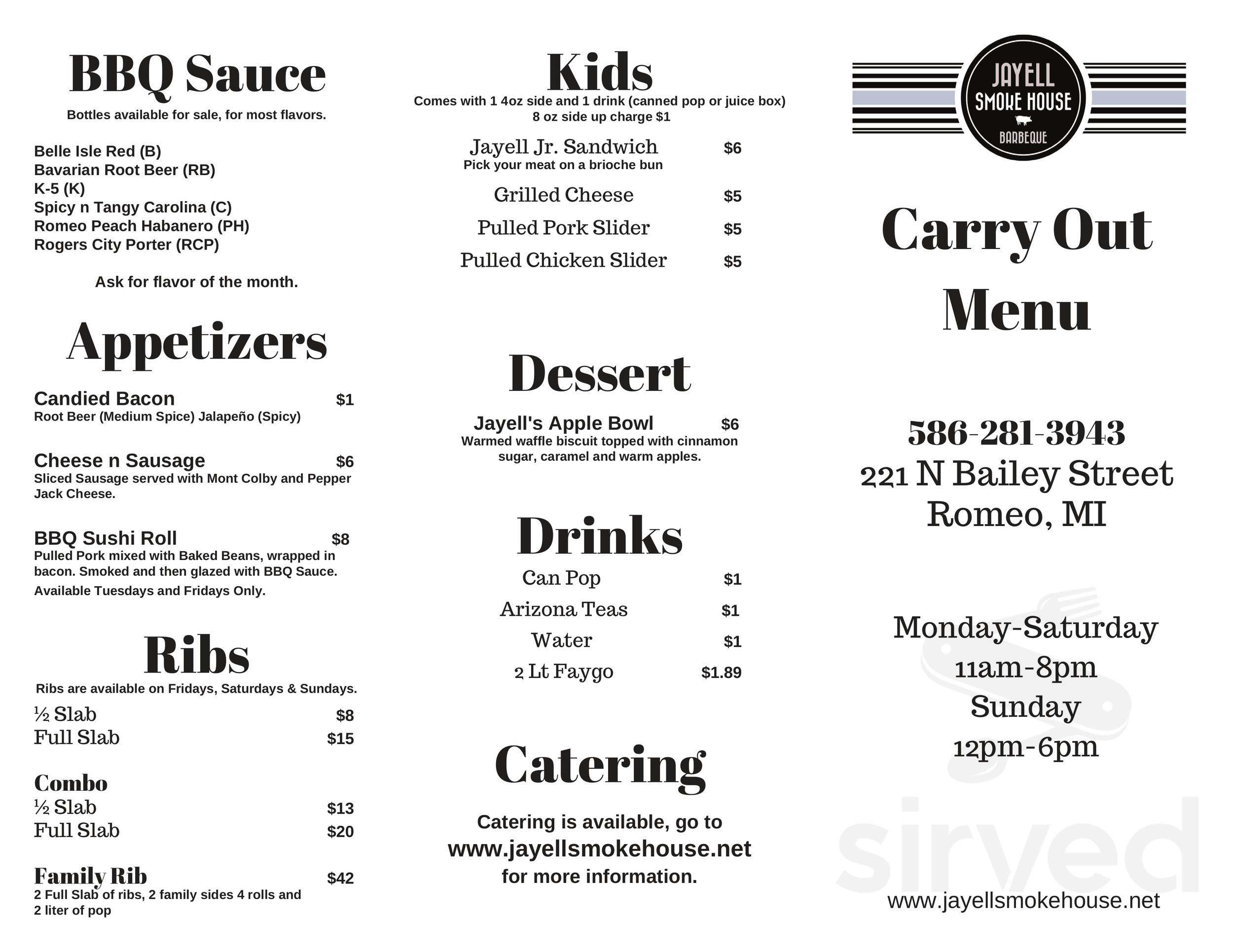 Jayell Smoke House BBQ Romeo menu in Romeo, Michigan, USA