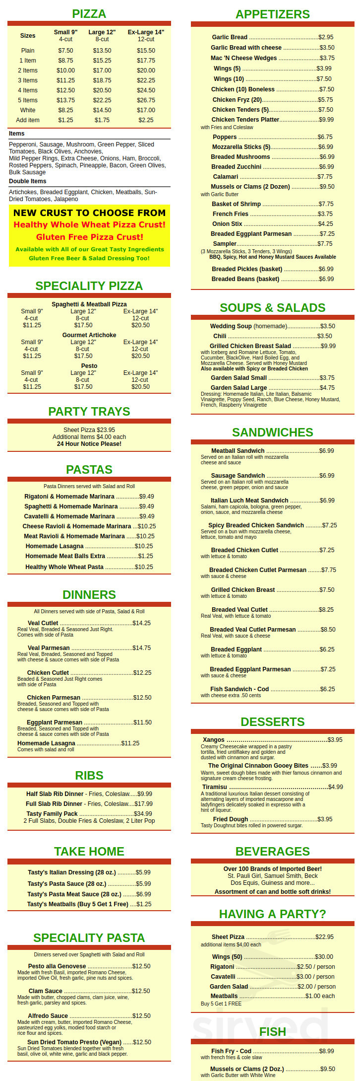 Tasty Pizza menu in Lyndhurst, Ohio, USA